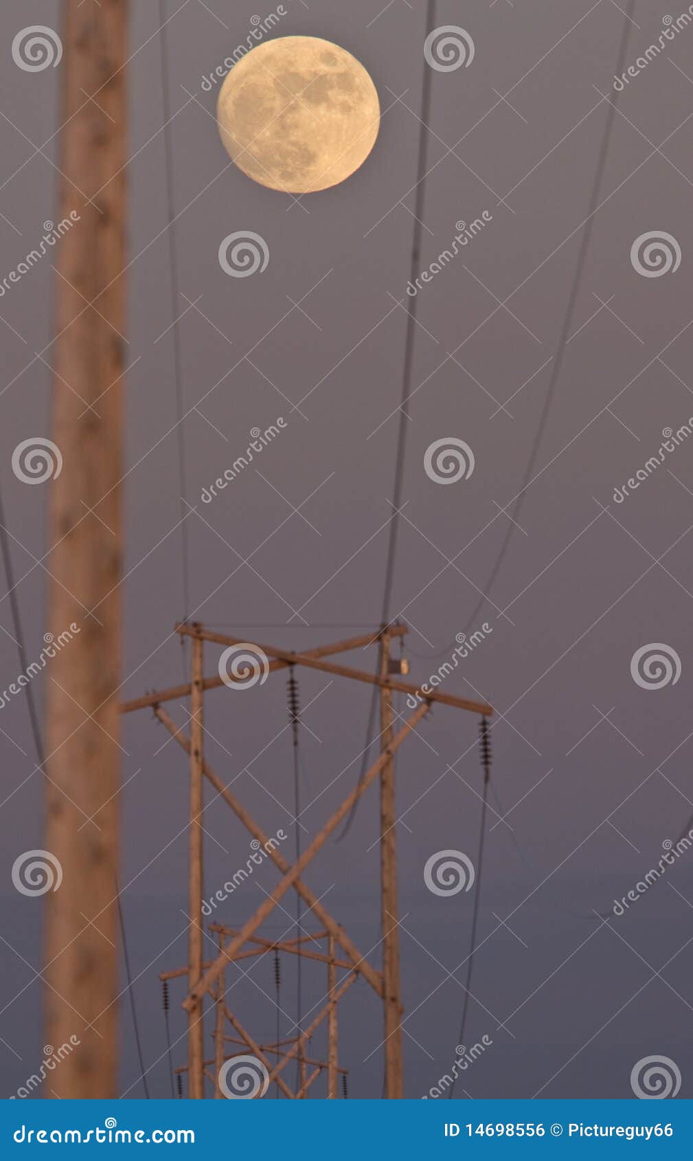 Power Lines and Full Moon stock photo. Image of generate - 14698556