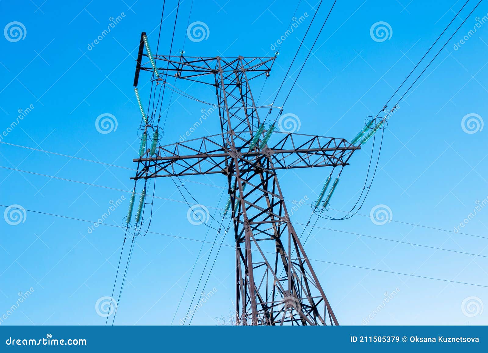 High Voltage Power Line Against the Blue Sky Stock Image - Image of ...