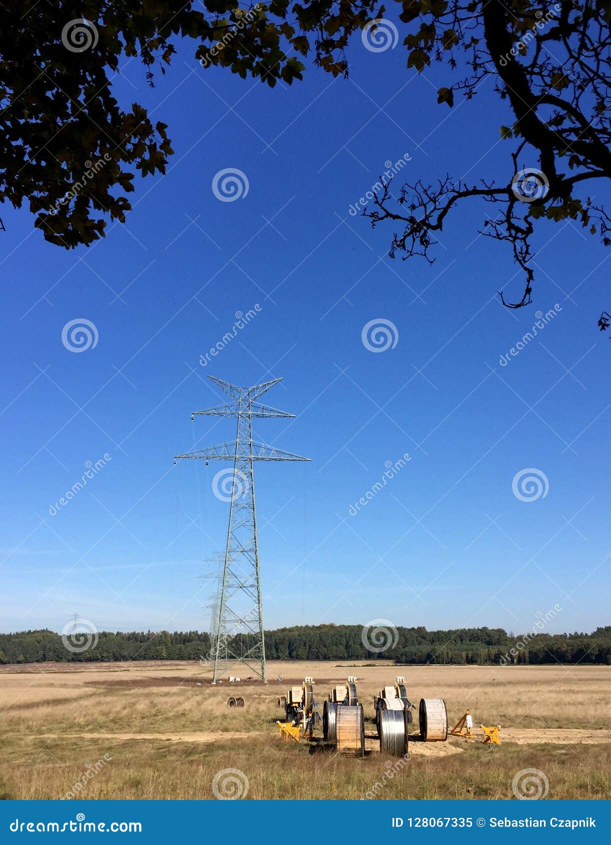 Power Lines Installation, New Line Being Constructed Stock Image ...