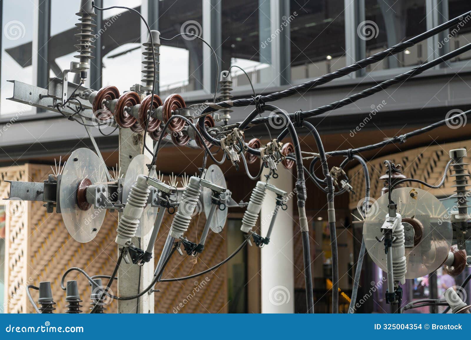Power Lines and Insulators with High Voltage Fuses Mounted on Electric ...