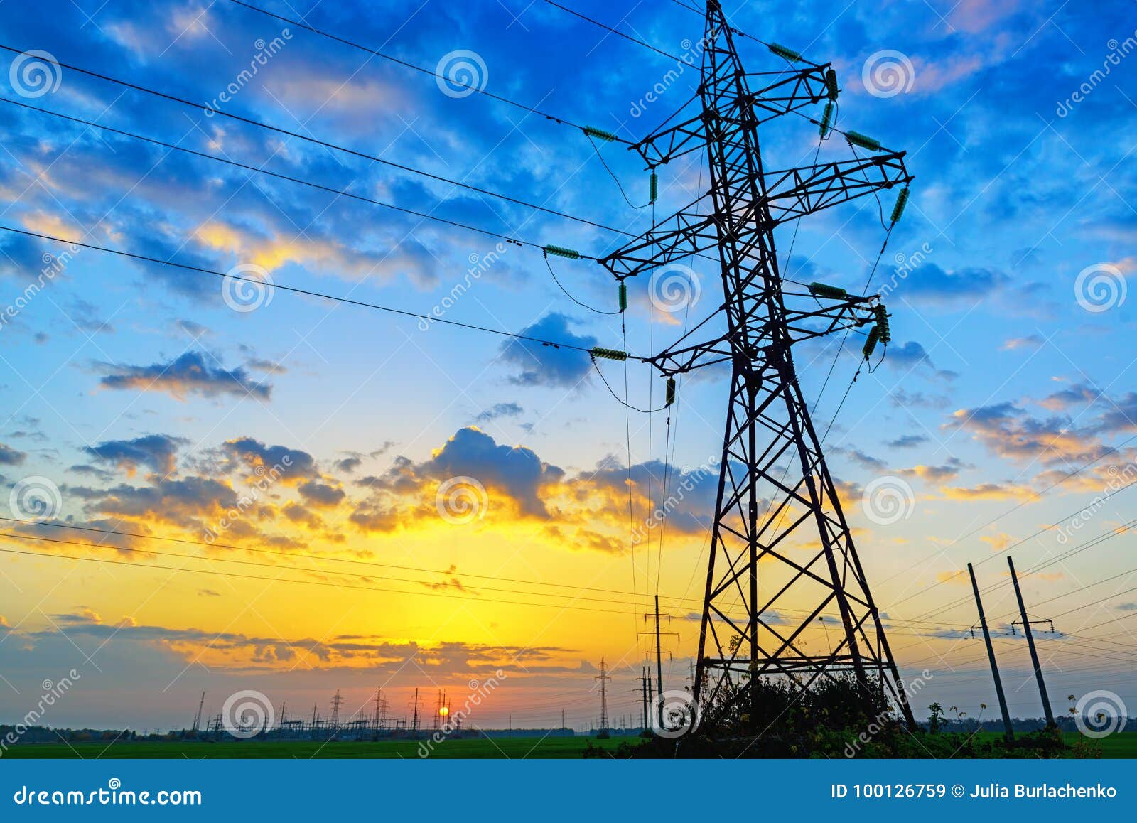 Power lines landscape stock image. Image of power, technology - 100126759