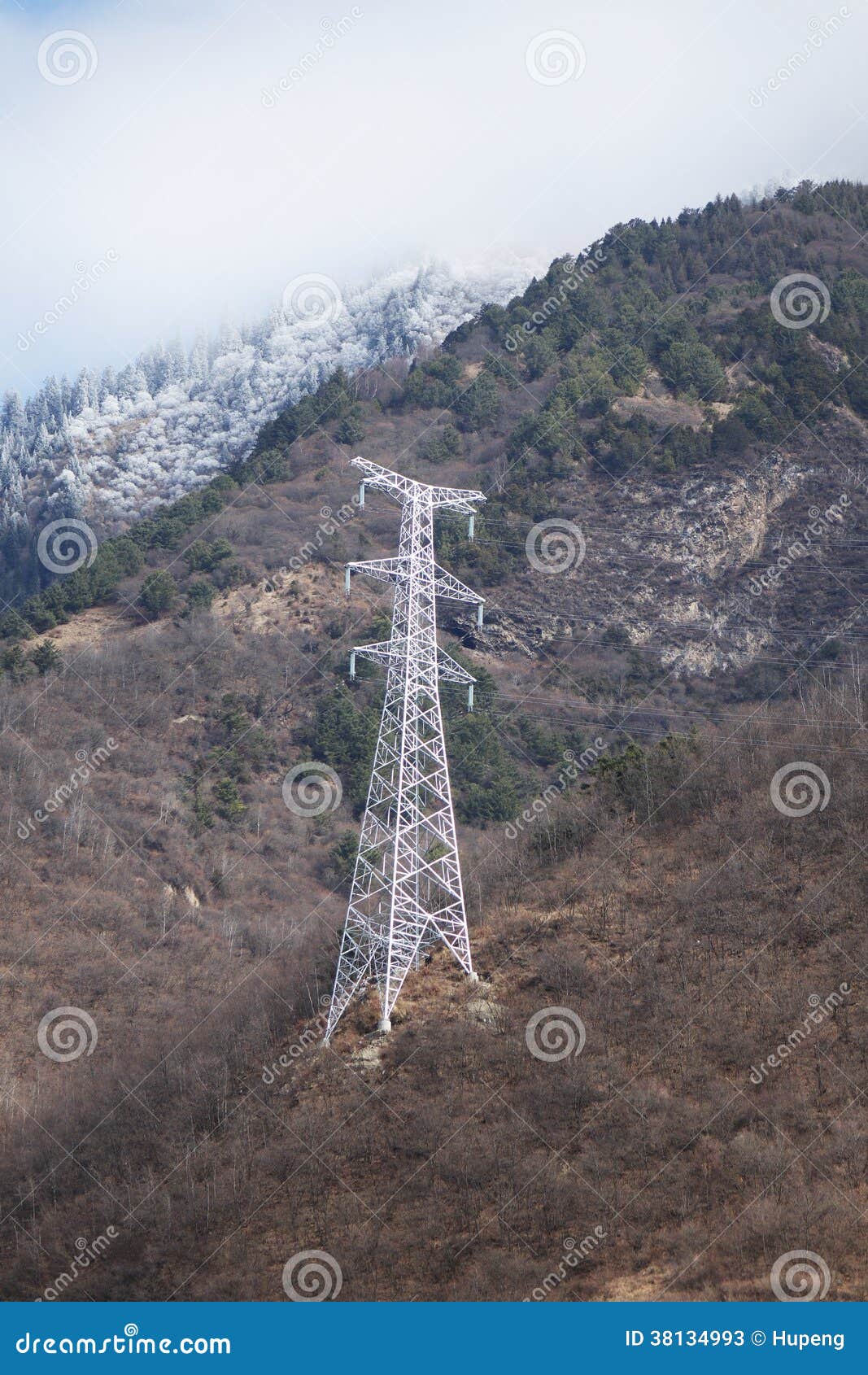 Power Lines in the Mountains Stock Image - Image of background, cables ...