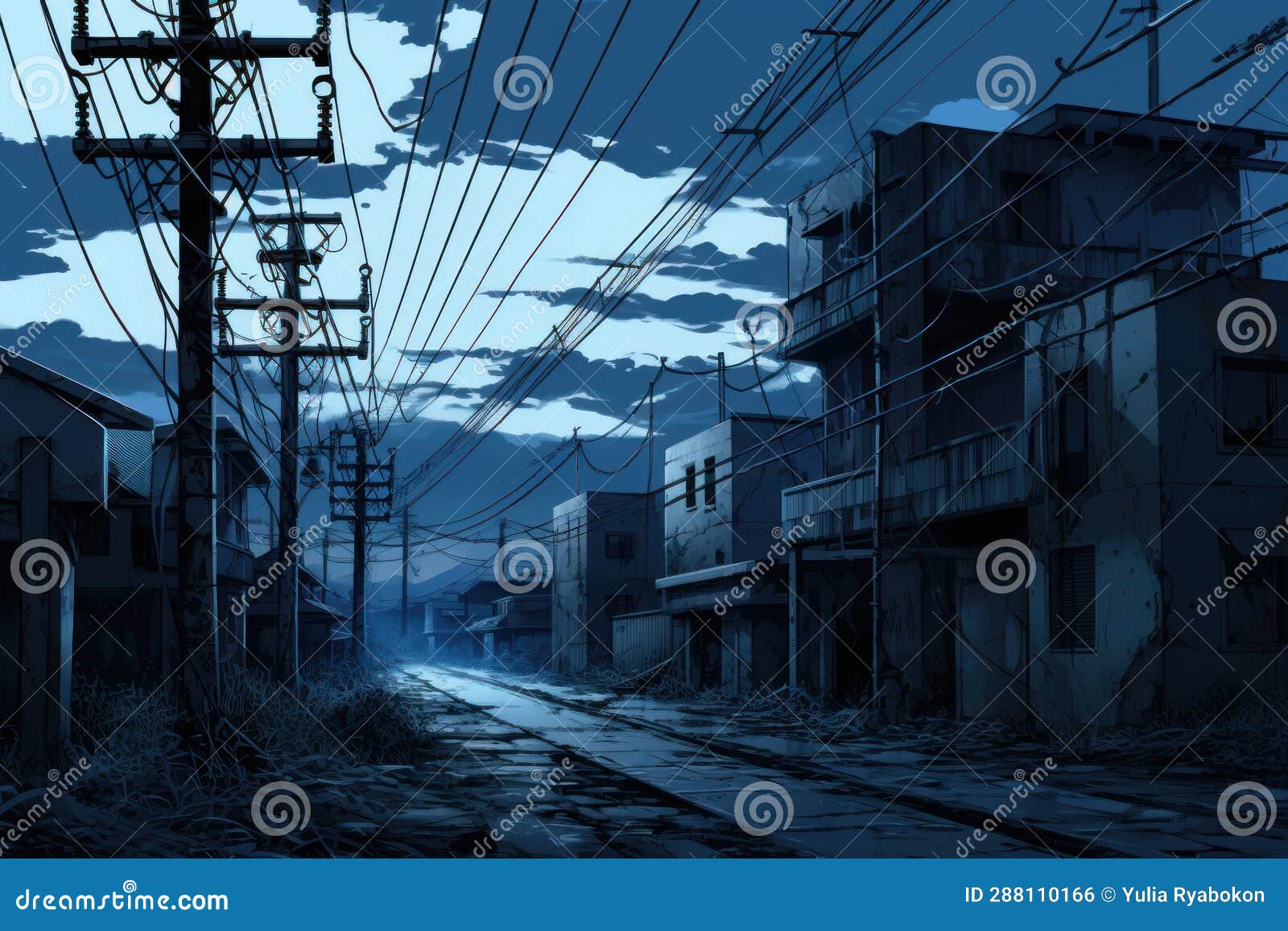 Power Lines Night Anime Visual Novel Game. Generate Ai Stock ...