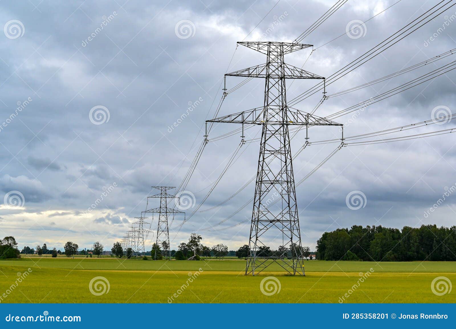 Power Lines Over Fields a Cloudy Summers Day Stock Image - Image of ...