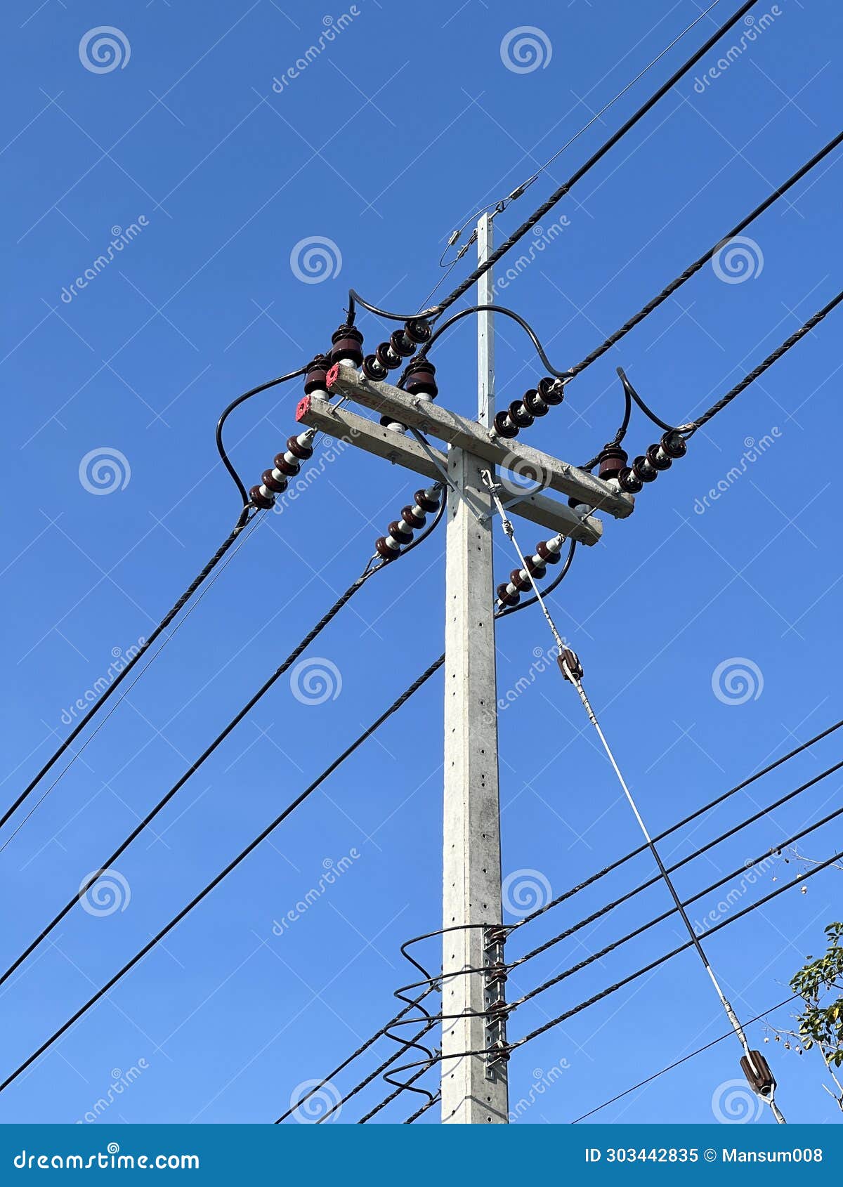 Power lines on the pole stock image. Image of voltage - 303442835