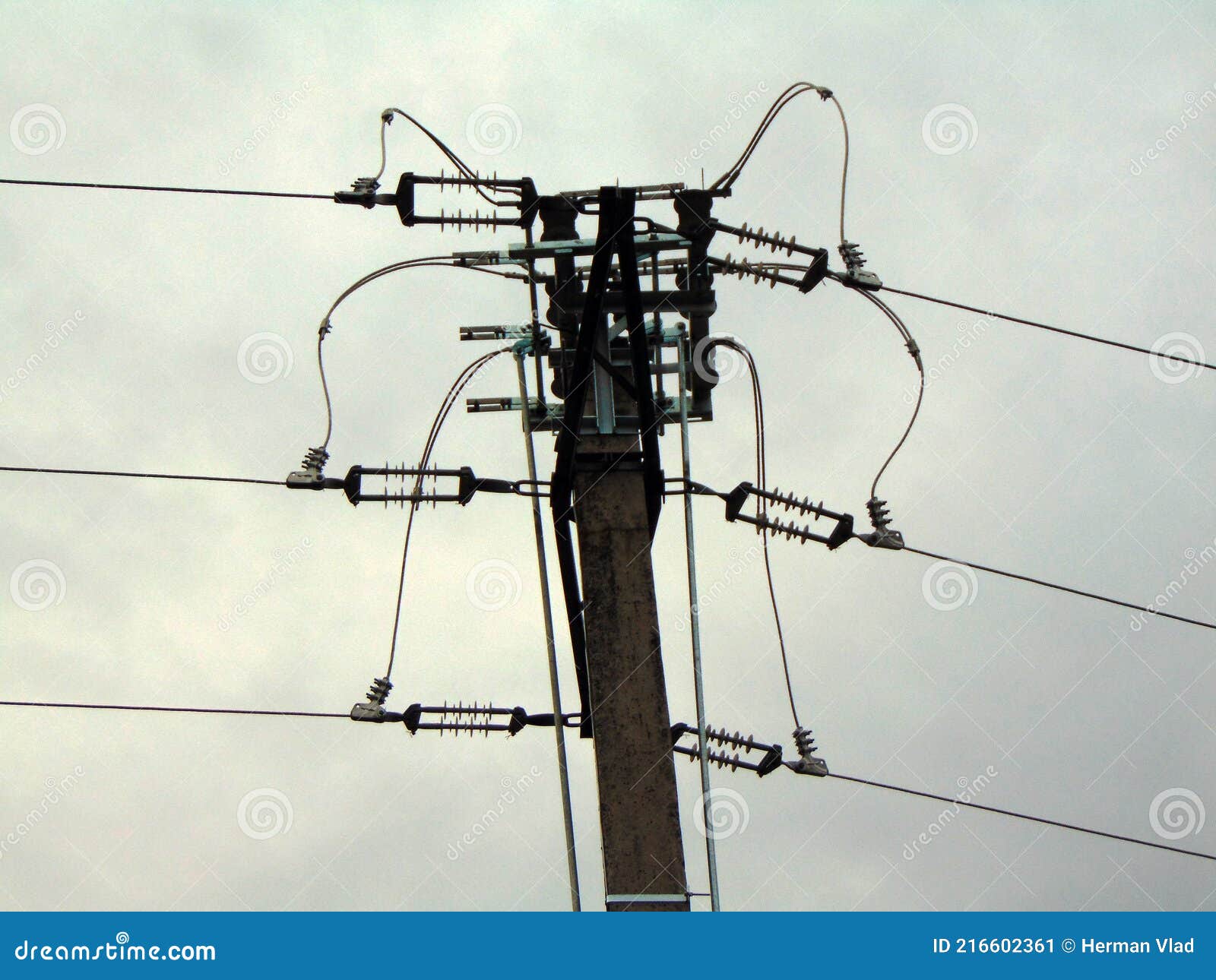 Power lines on a pole stock image. Image of forks, auto - 216602361