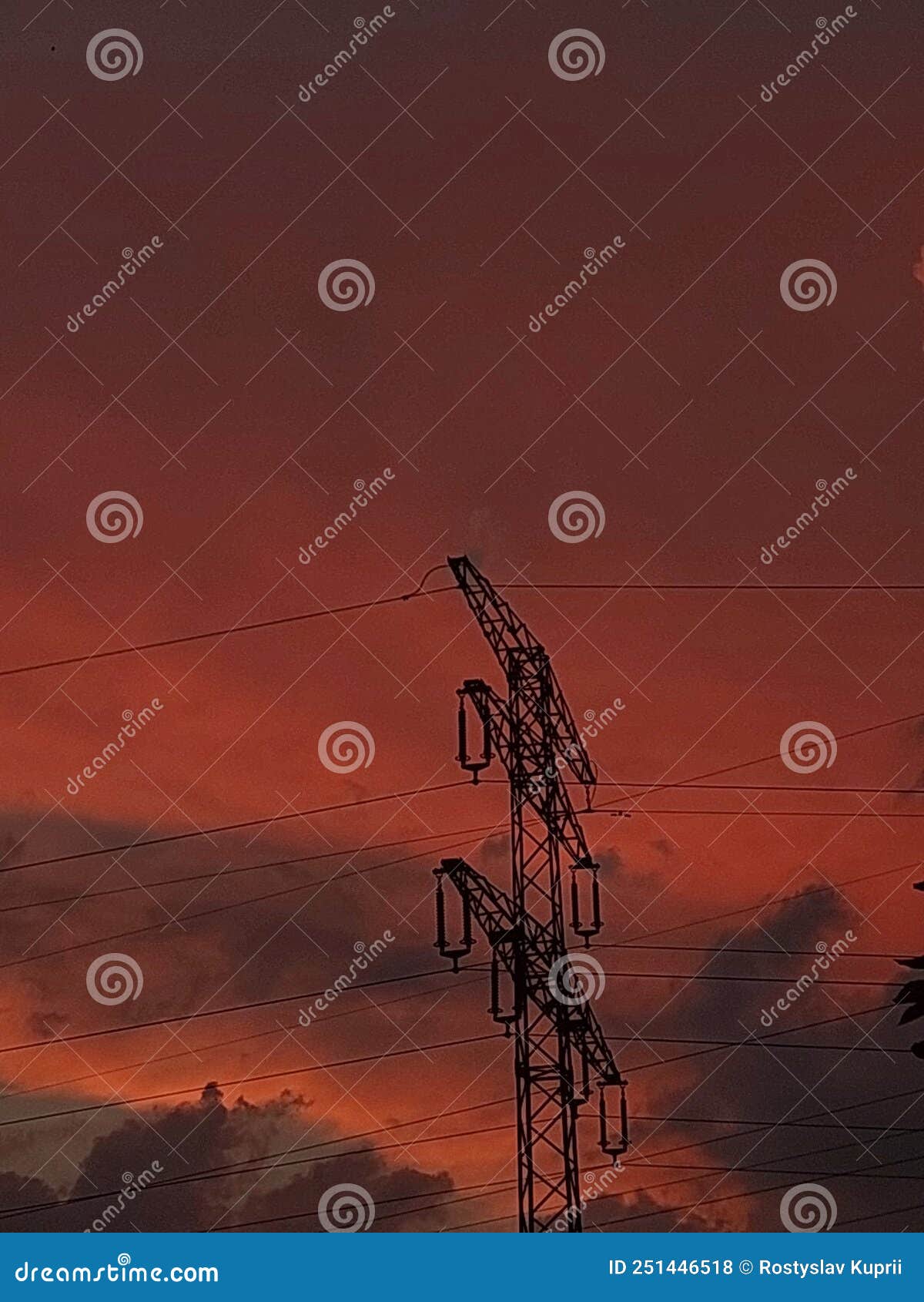 Power lines and red sunset stock photo. Image of darkness - 251446518