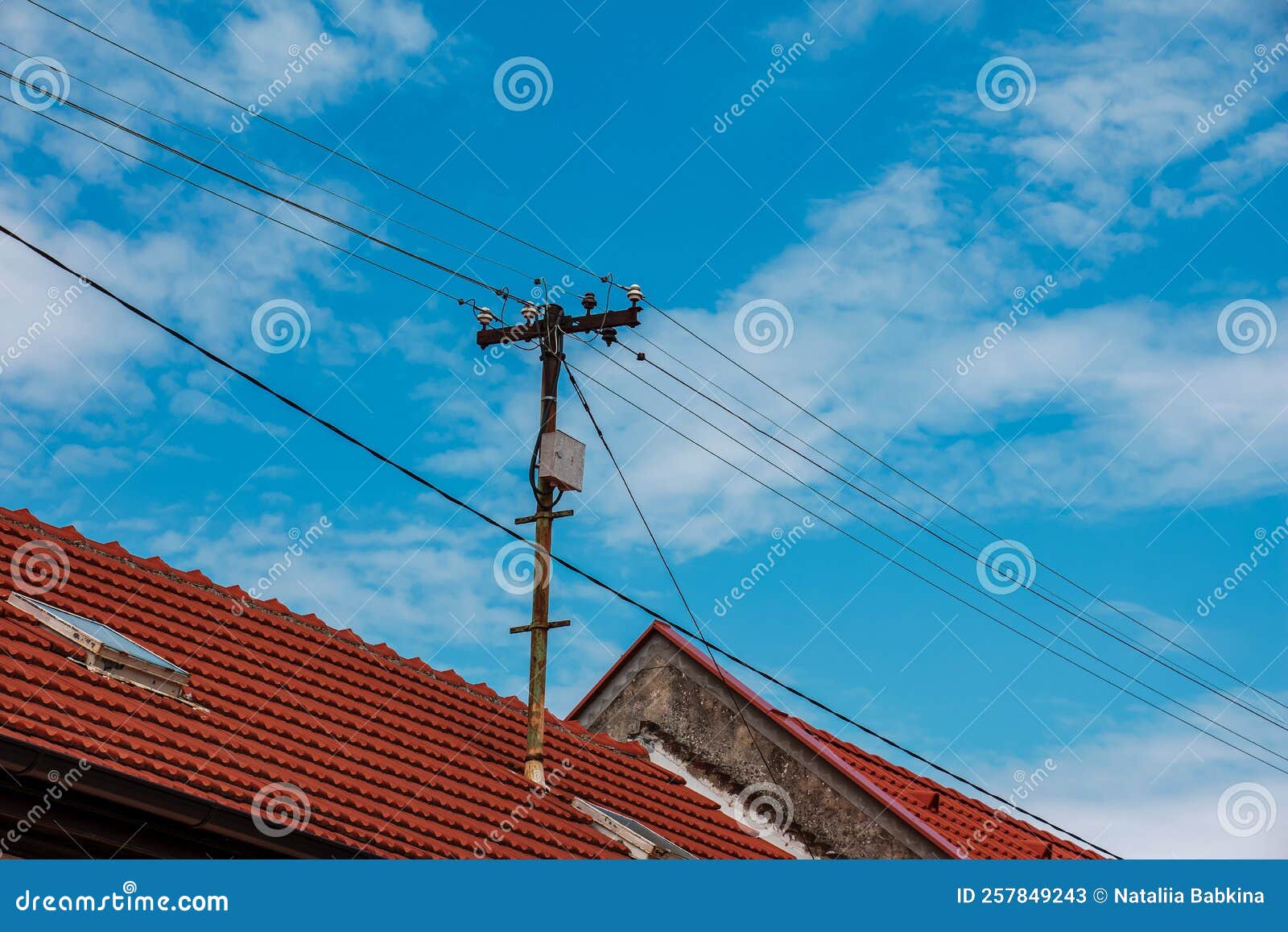 Power Lines on the Roof of the House Stock Image - Image of lines ...