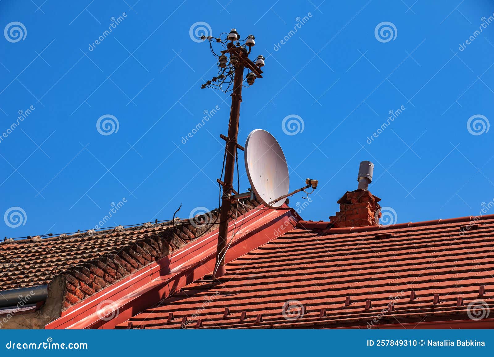 Power Lines on the Roof of the House Stock Photo - Image of ...