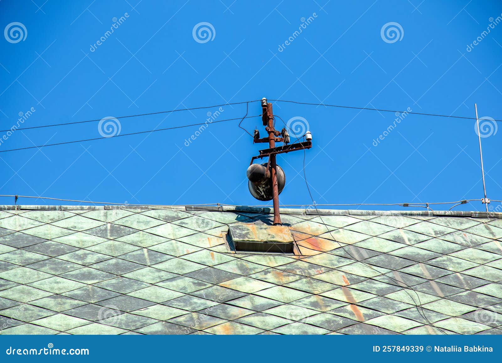 Power Lines on the Roof of the House Stock Image - Image of lines, blue ...