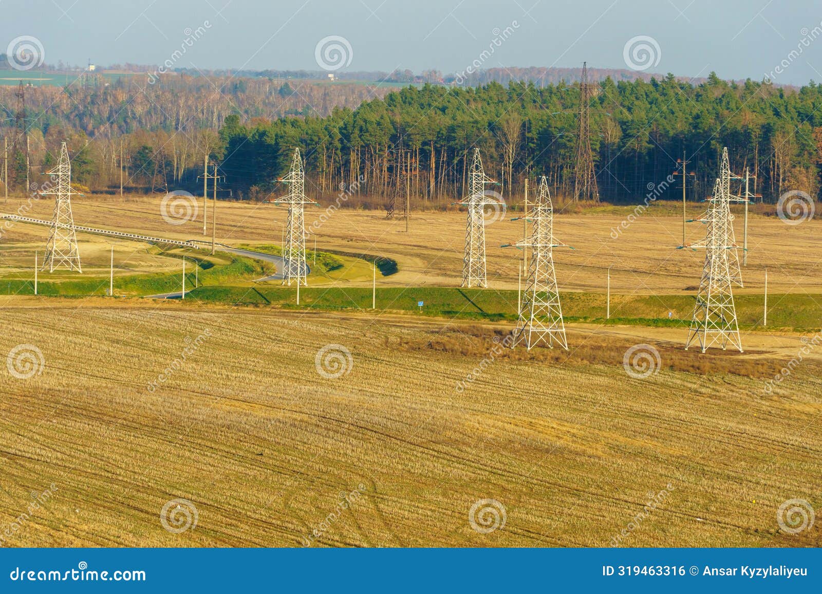 Power Lines Running through the Forest. the Support of an Overhead ...