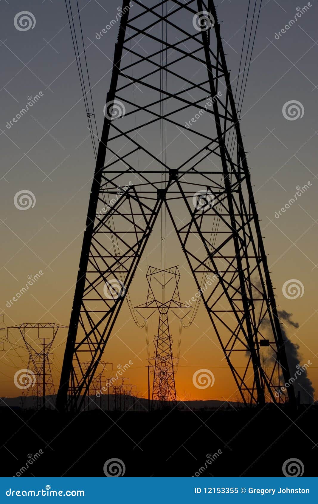 Power lines in silhouette. stock image. Image of energy - 12153355