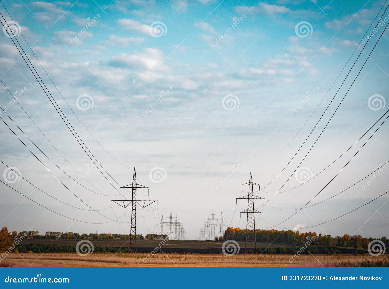 Power Lines on the Sky Background in Evening Stock Photo - Image of ...