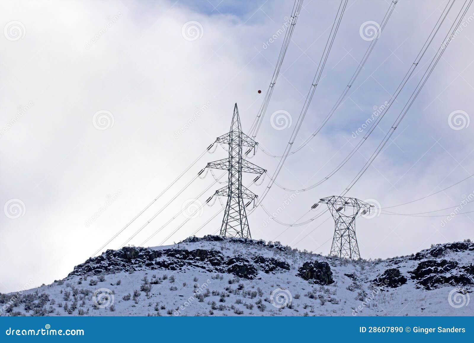 Power Lines on Snow Covered Hills Stock Photo - Image of power, snow ...