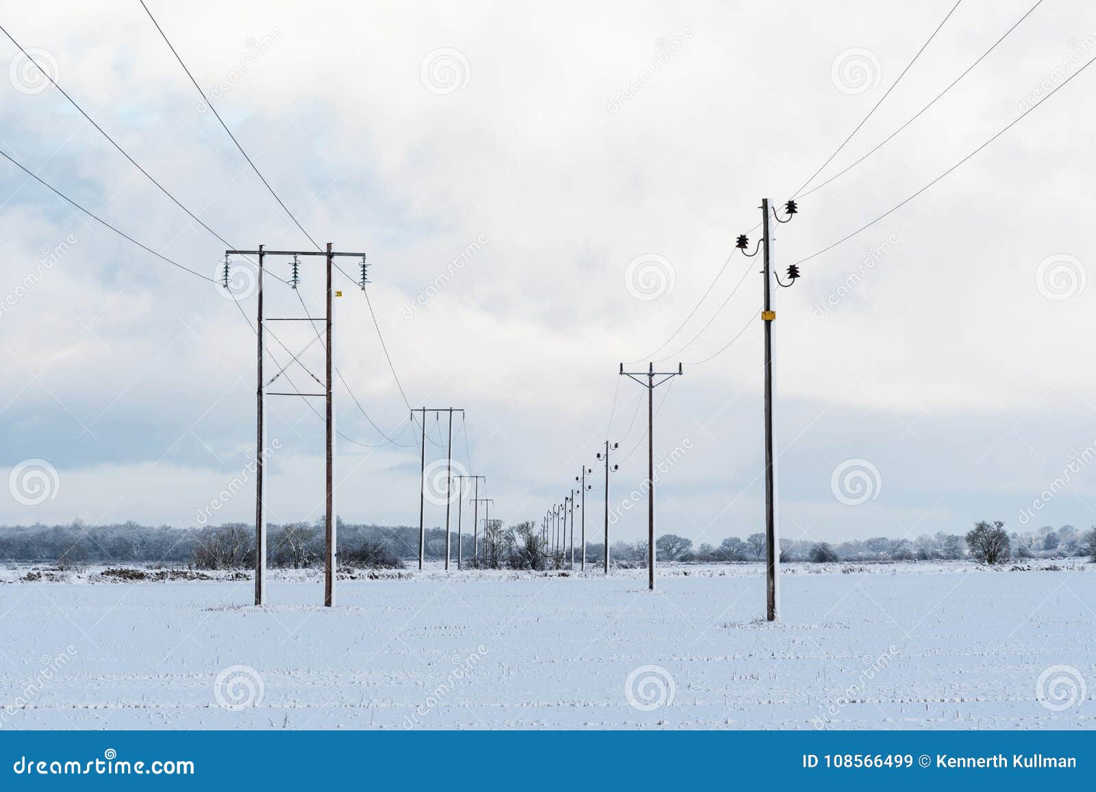 Power Lines in a Snowy Landscape Stock Image - Image of transmission ...