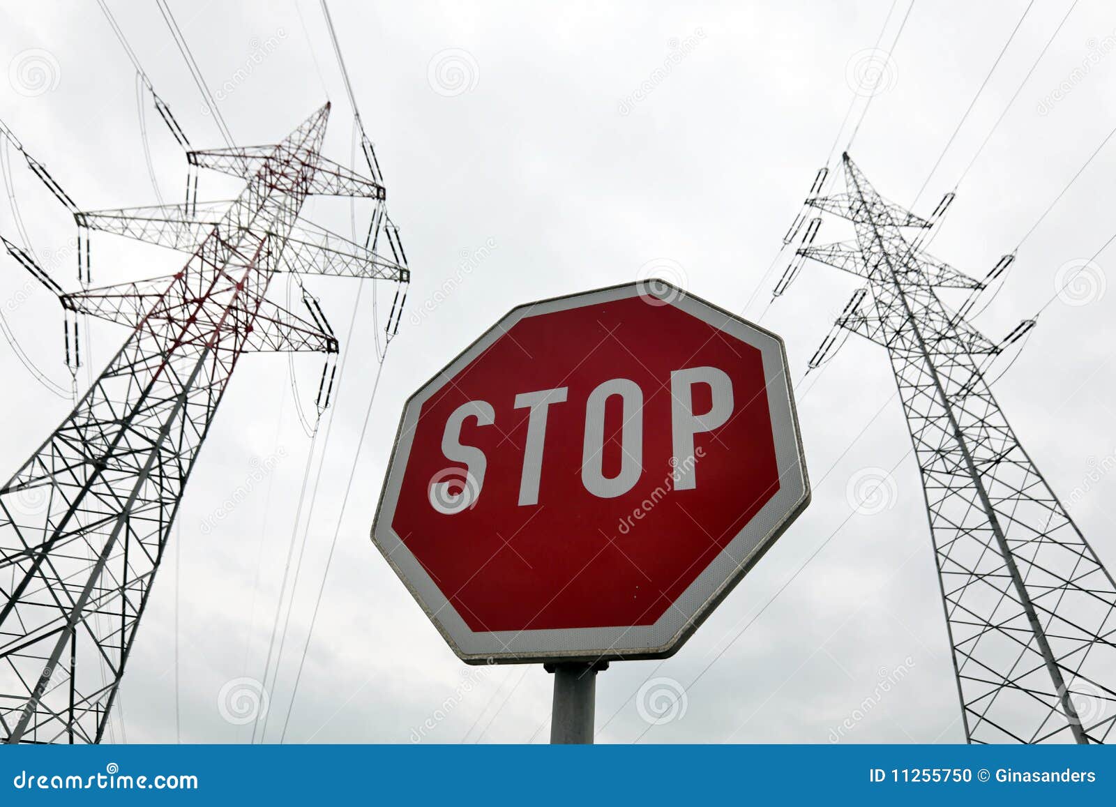 Power lines and Stop sign stock photo. Image of usage - 11255750