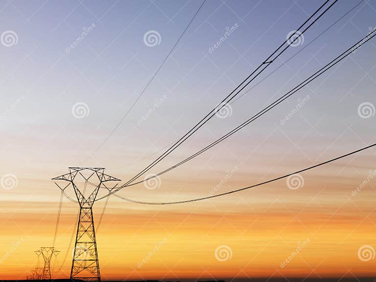 Power Lines at Sunset stock photo. Image of power, silhouette - 12959738