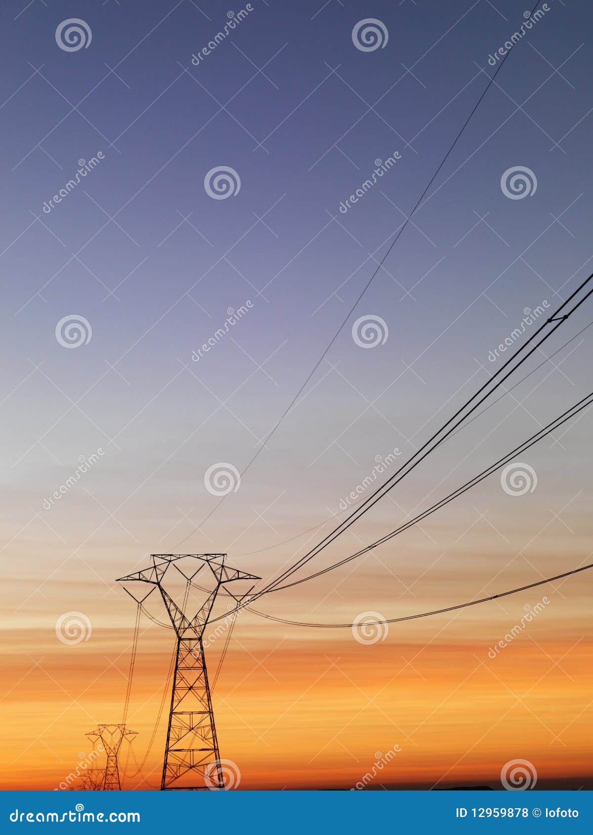 Power Lines at Sunset stock photo. Image of blue, power - 12959878