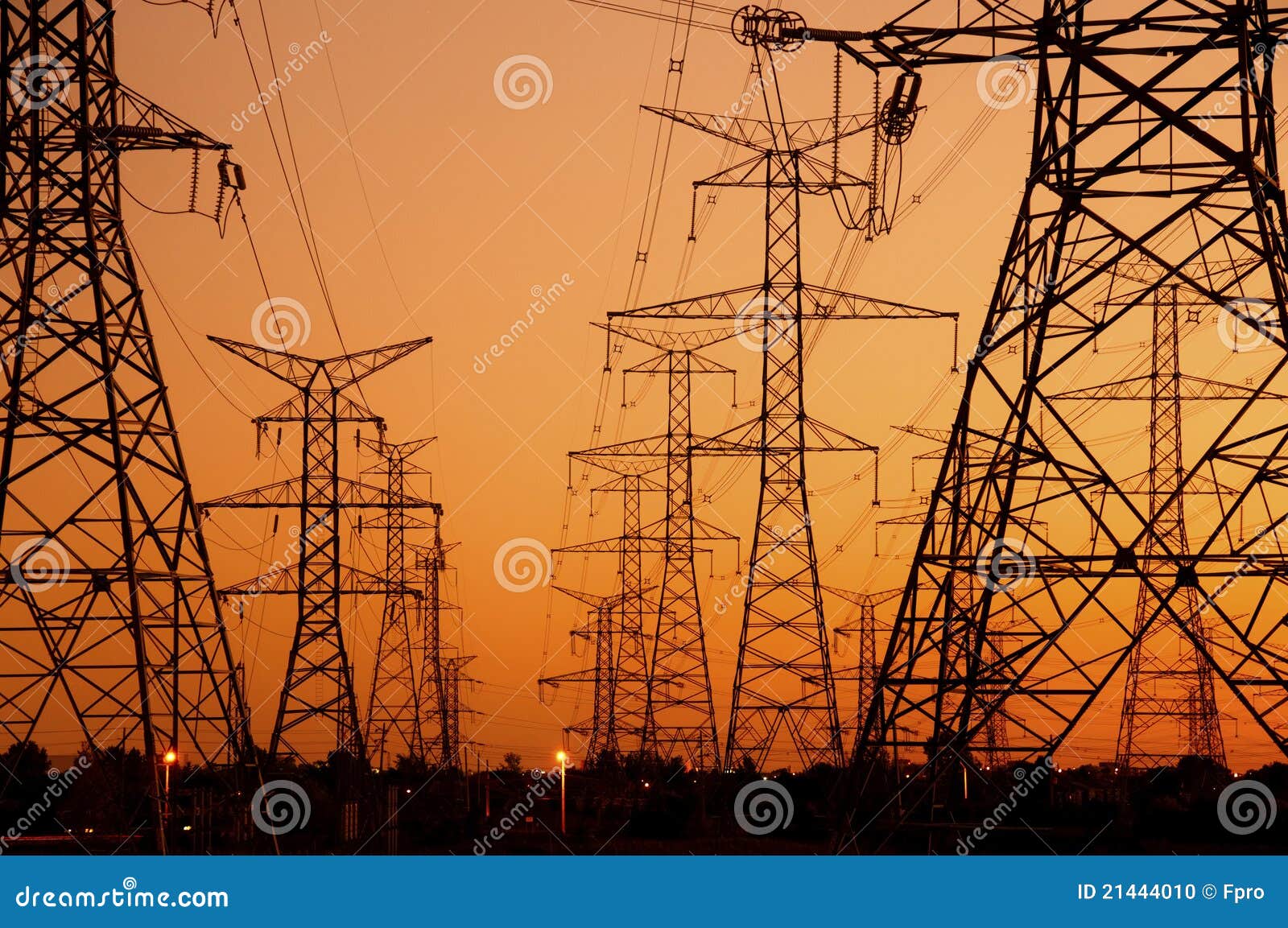 Power lines at sunset stock photo. Image of amps, ontario - 21444010