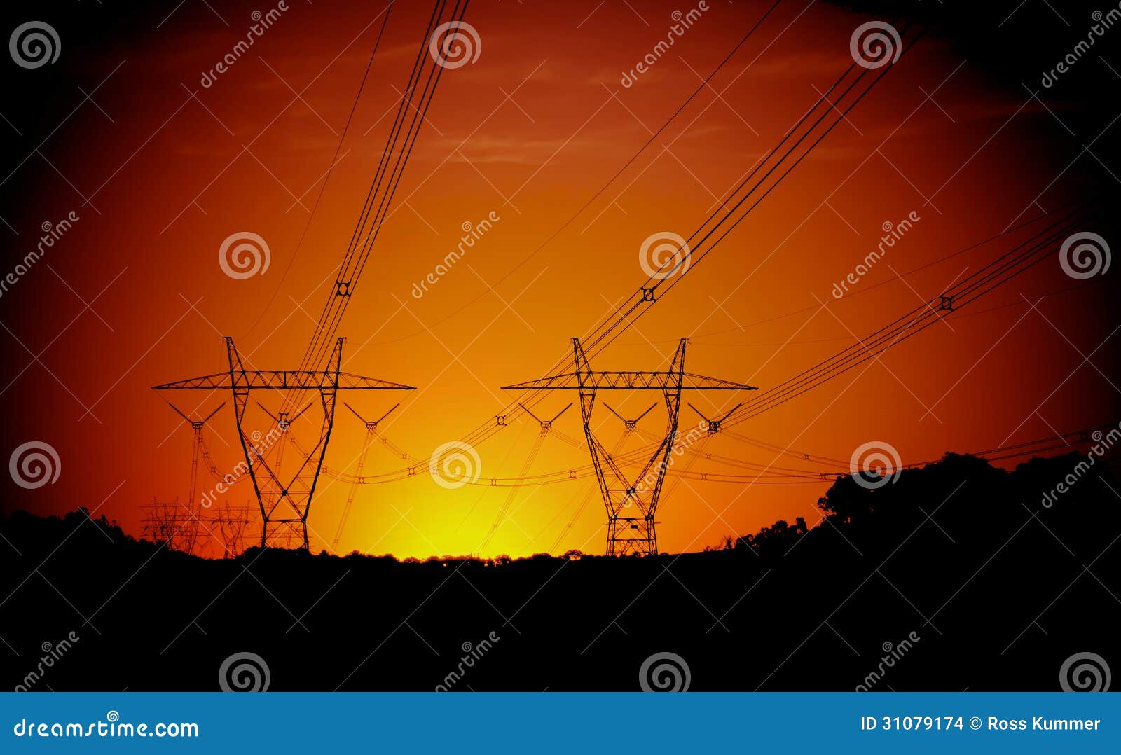 Power lines at sunset stock photo. Image of industry - 31079174
