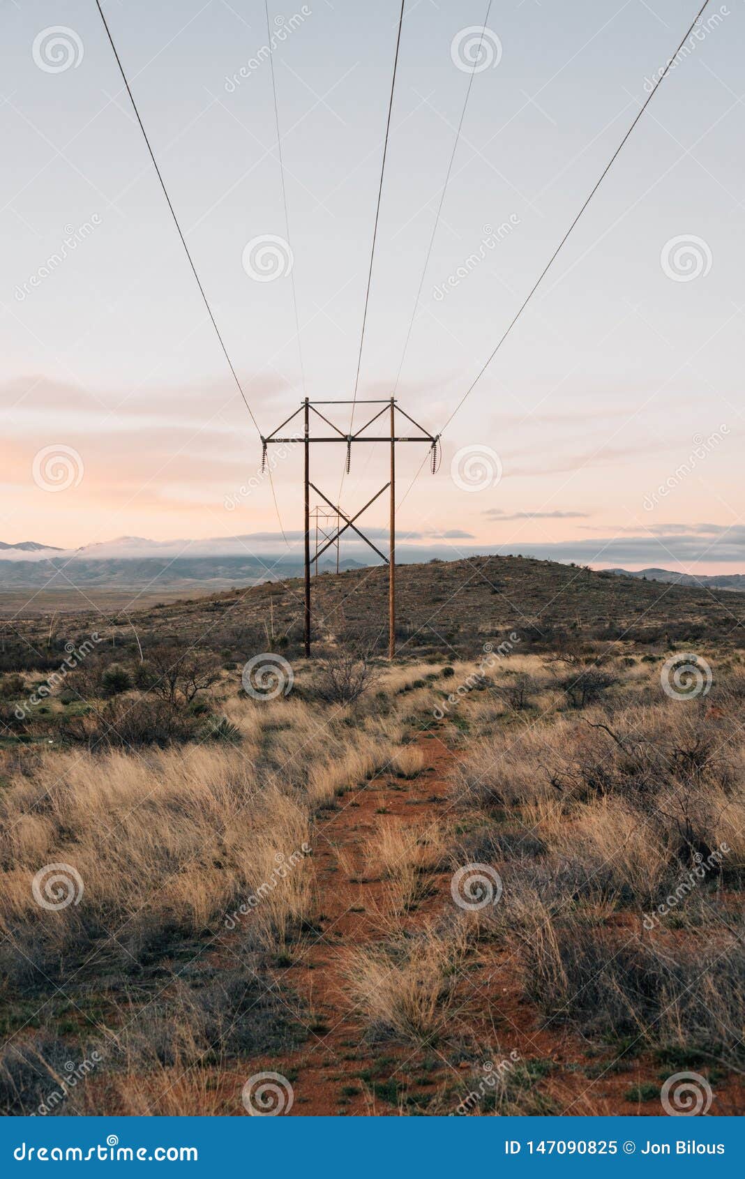 Power Lines at Sunset, in the Desert of Eastern Arizona Stock Image ...
