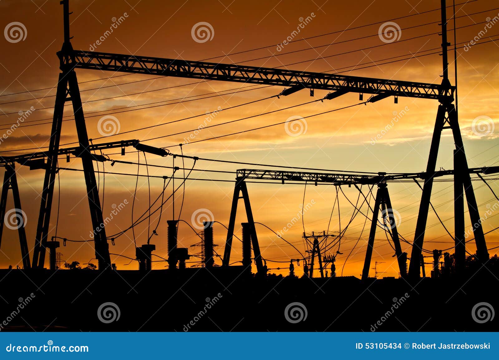 Power lines at sunset stock photo. Image of high, dusk - 53105434