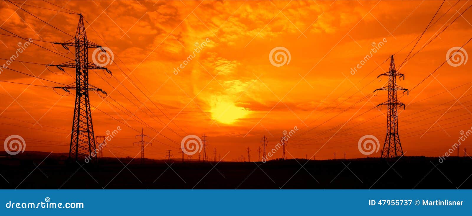 Power lines at sunset stock image. Image of pole, distribution - 47955737