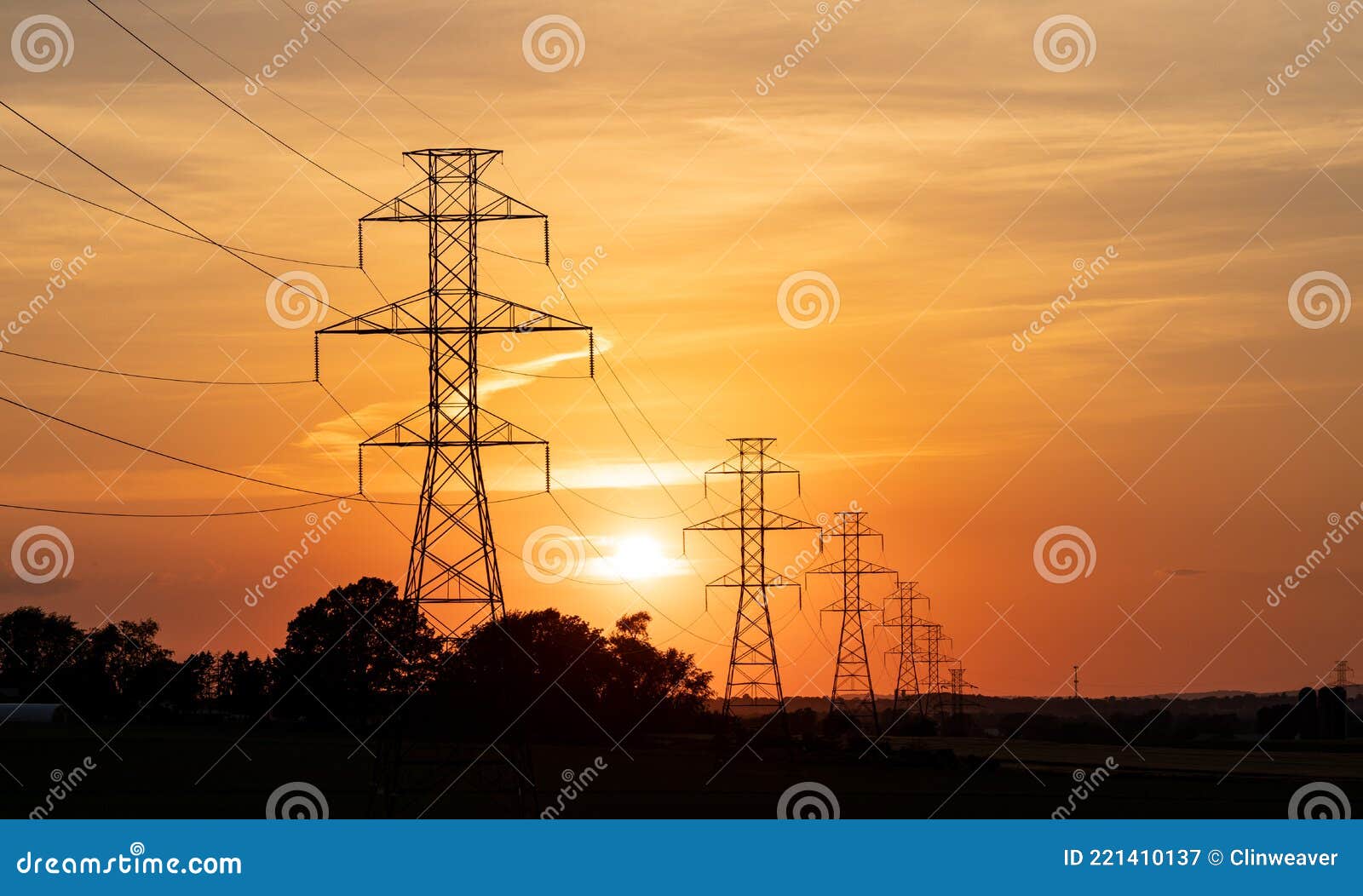 Power Lines in the Sunset stock image. Image of infrastructure - 221410137