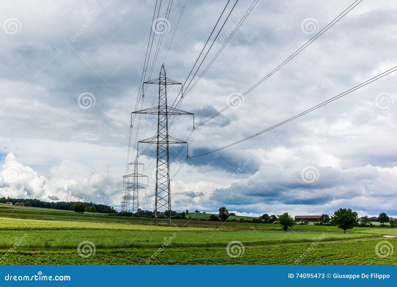 Power Lines in the Swiss Countryside Stock Image - Image of farm ...