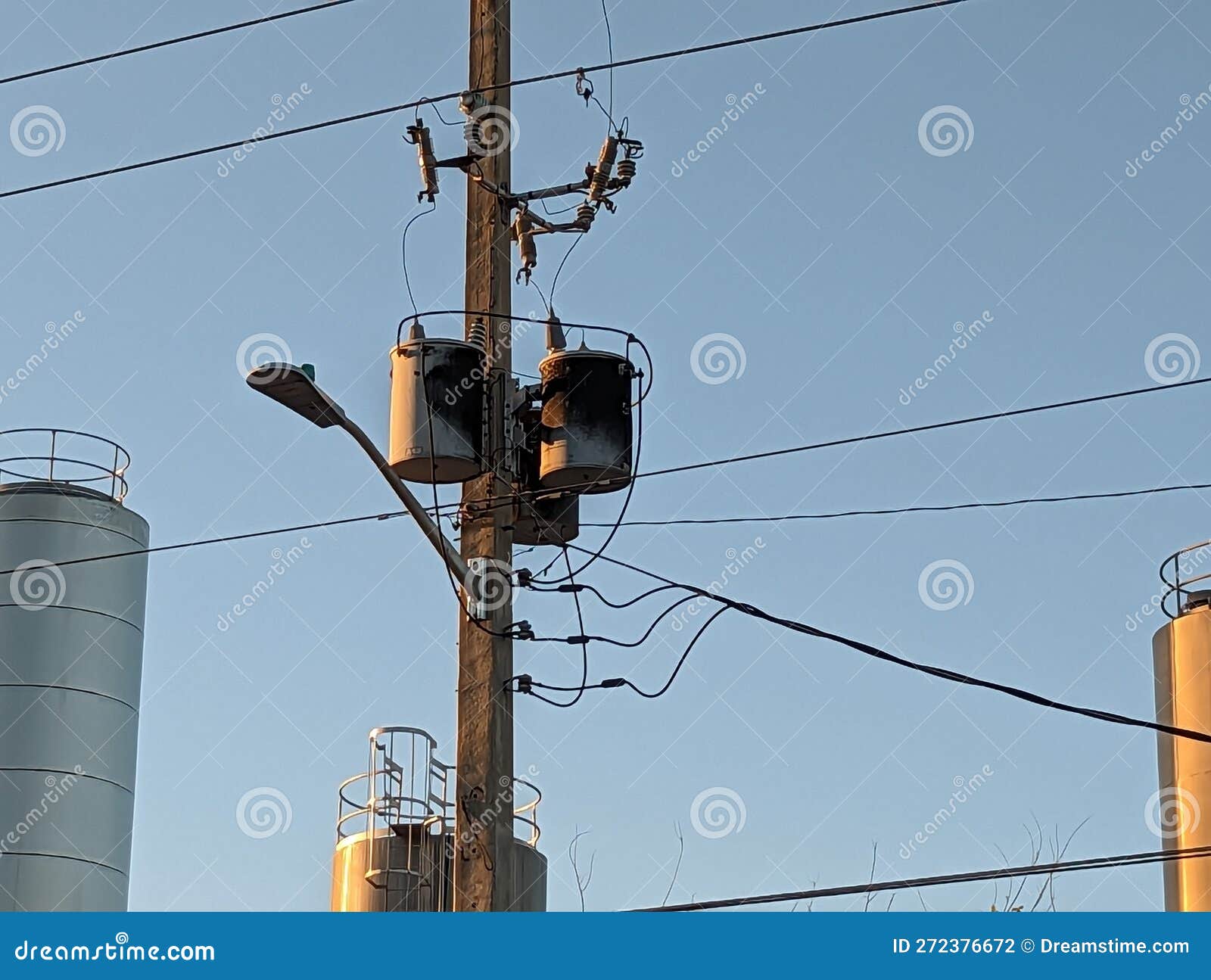 Power Lines and Transformers Again Clear Sky Stock Photo - Image of ...