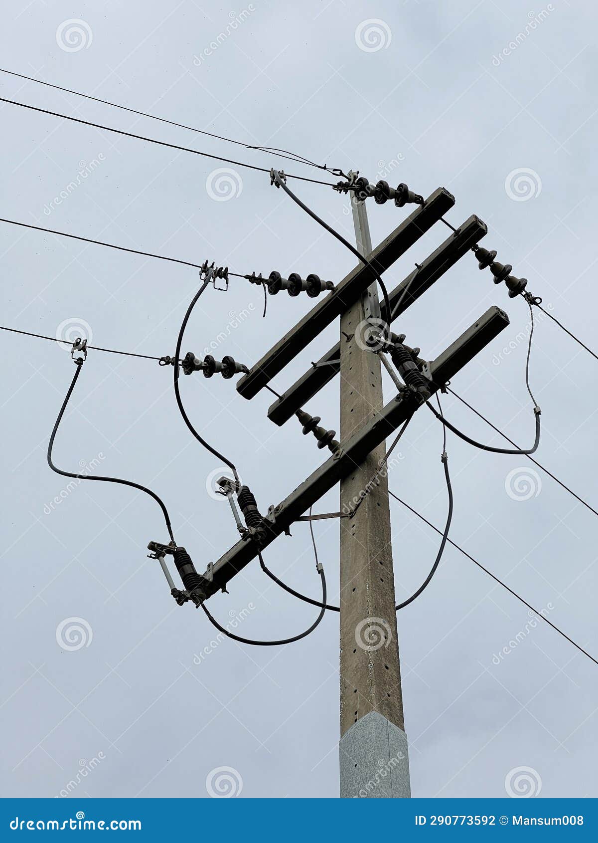 Power Lines and Wires on Blue Sky Stock Photo - Image of voltage ...