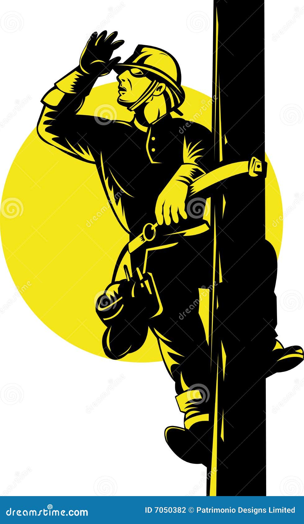 Power lineworker on a pole stock illustration. Illustration of lineman ...