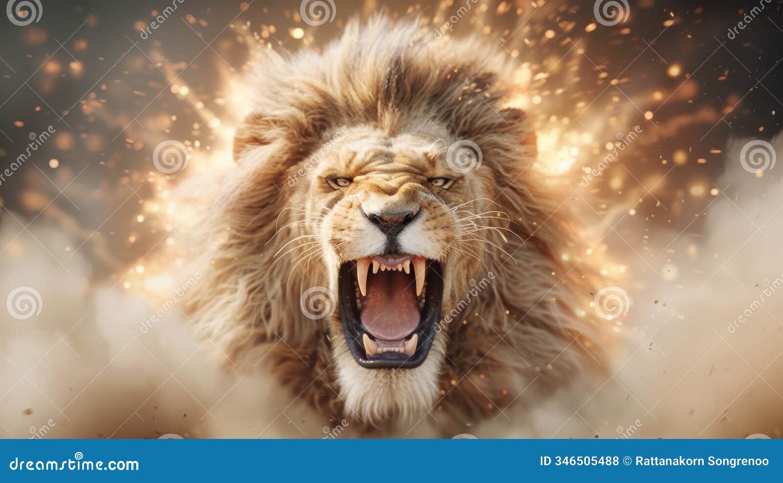 The Power of Majestic Roaring Lion and Mane Blowing in the Wind in ...