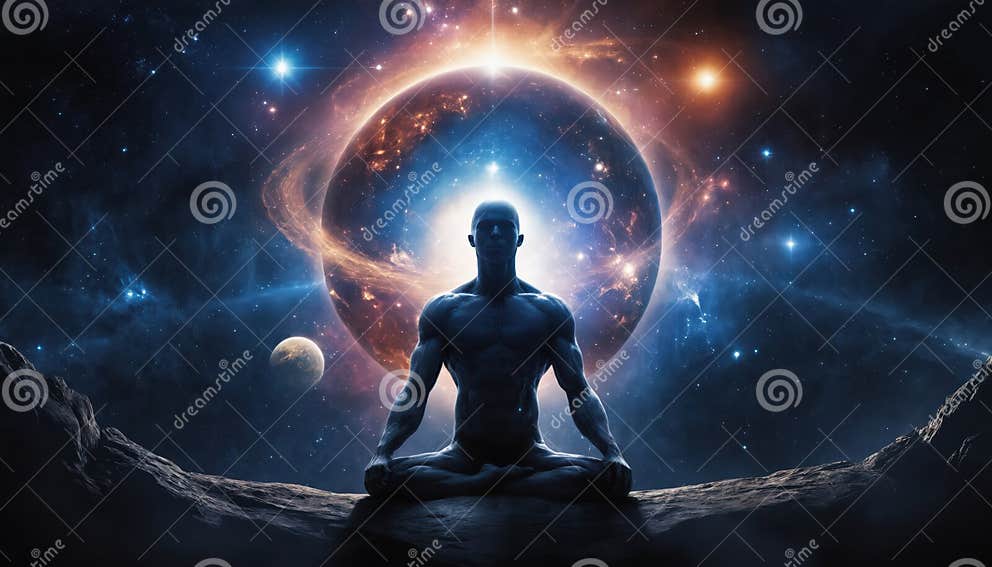 Power of Mind Concept. Man Explore the Secrets of the Universe Stock ...
