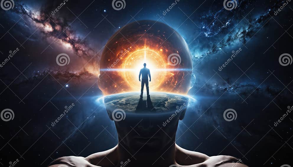 Power of Mind Concept. Man Explore the Secrets of the Universe Stock ...