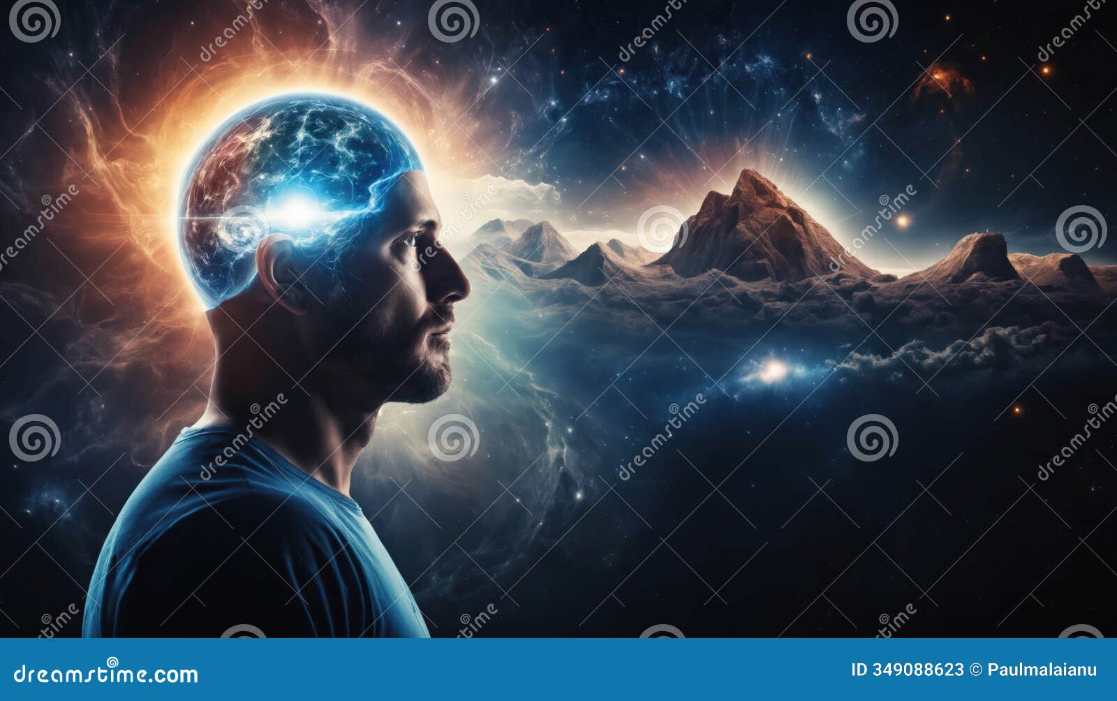 Power of Mind Concept. Man Explore the Secrets of the Universe Stock ...