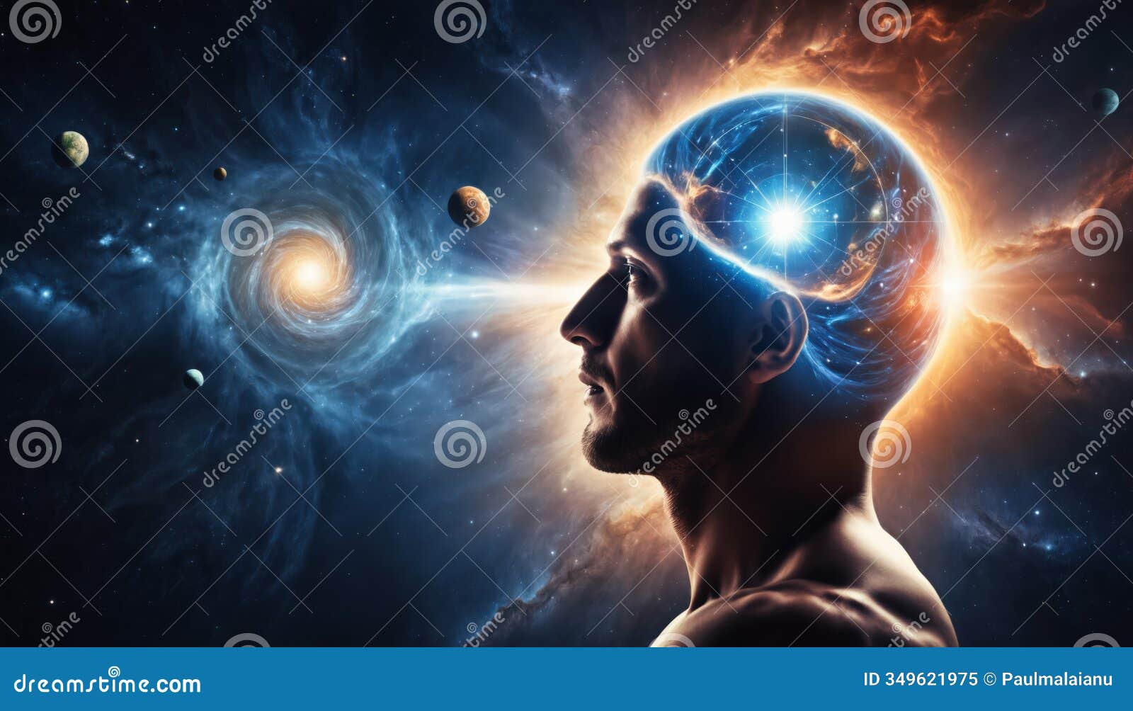 Power of Mind Concept. Man Explore the Secrets of the Universe Stock ...
