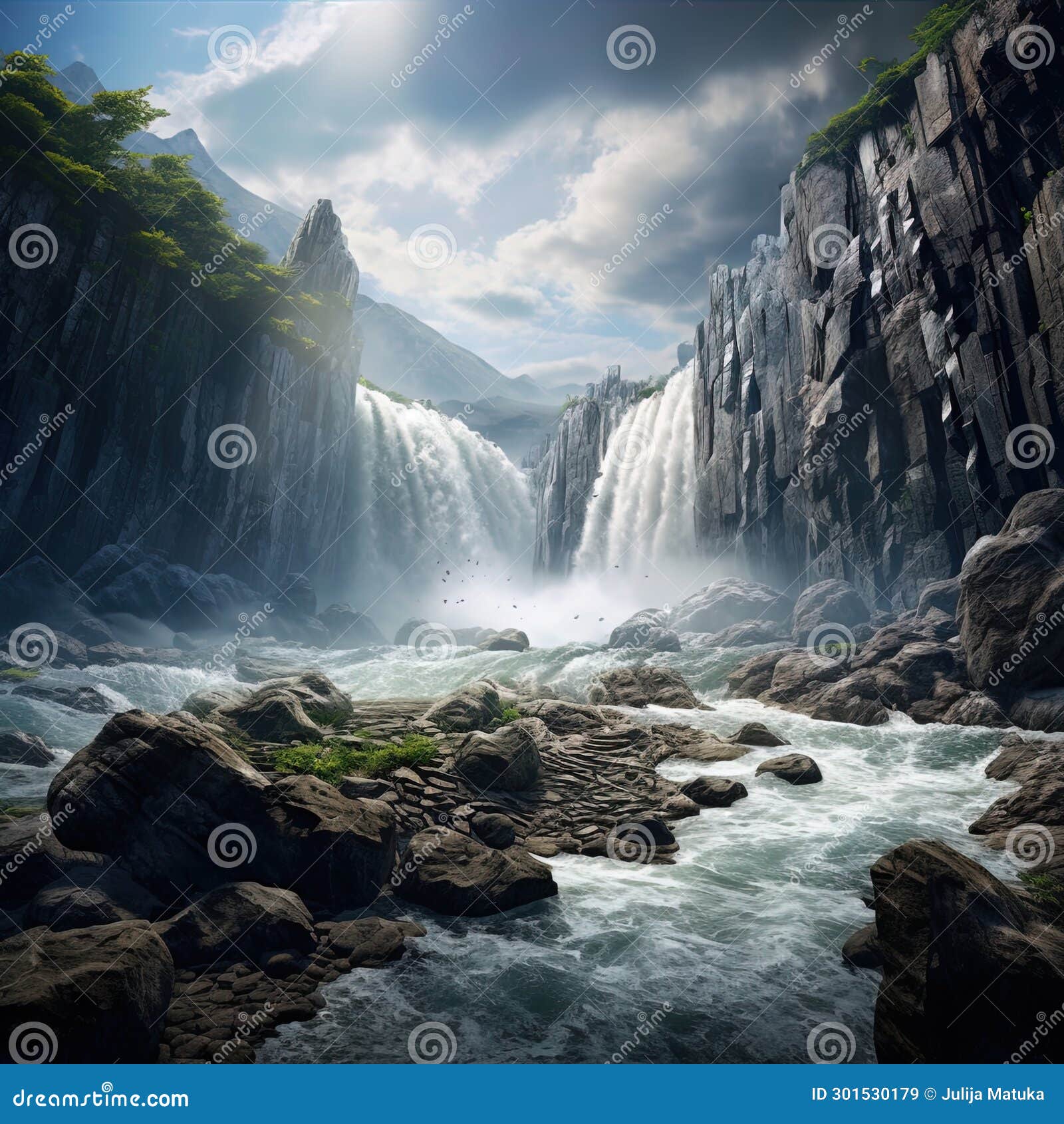 The Power of Nature is Manifested in a Waterfall, Rapidly Collapsing ...