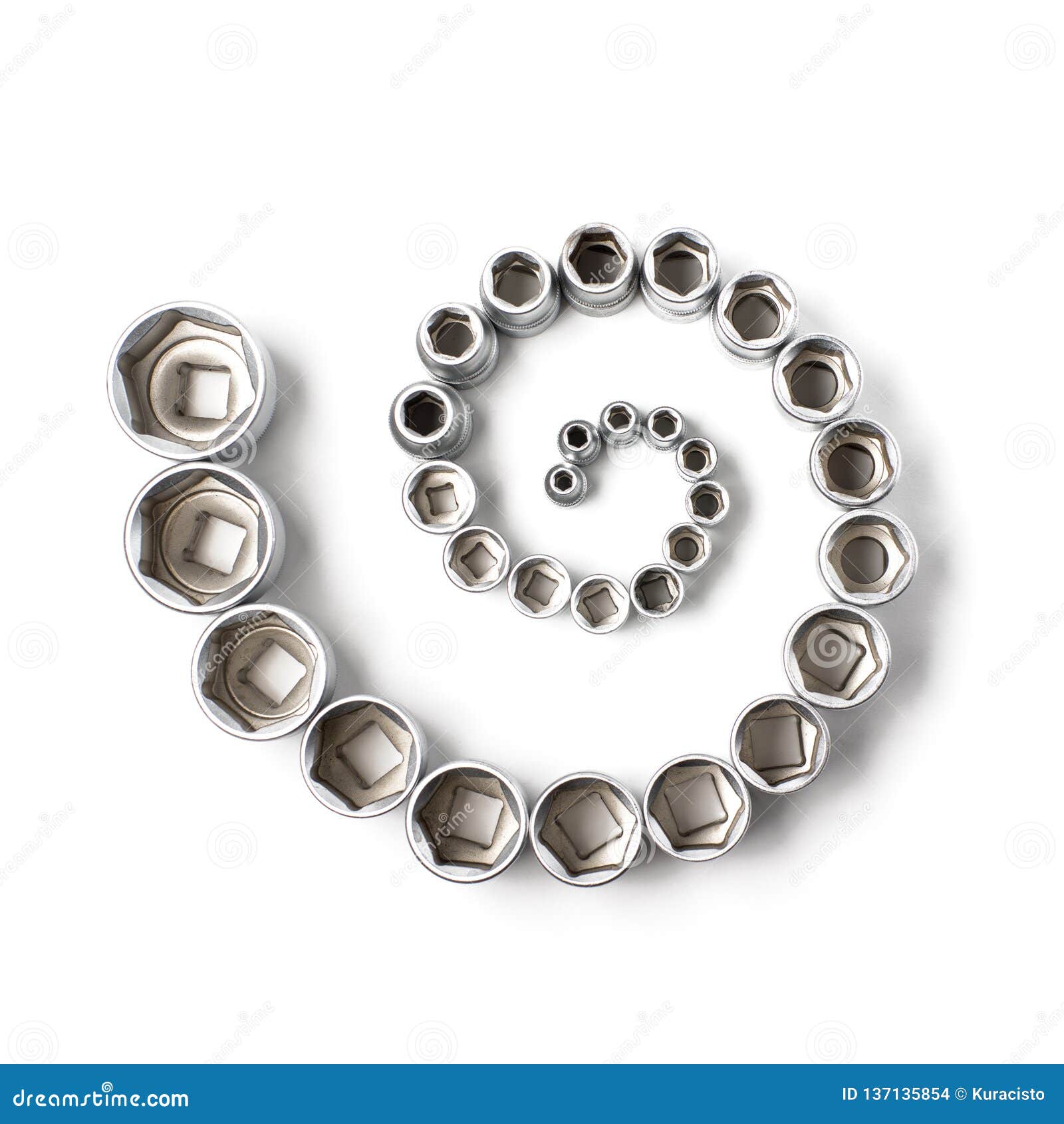 Power Nut Socket Set Arranged in Spiral Stock Photo - Image of white ...