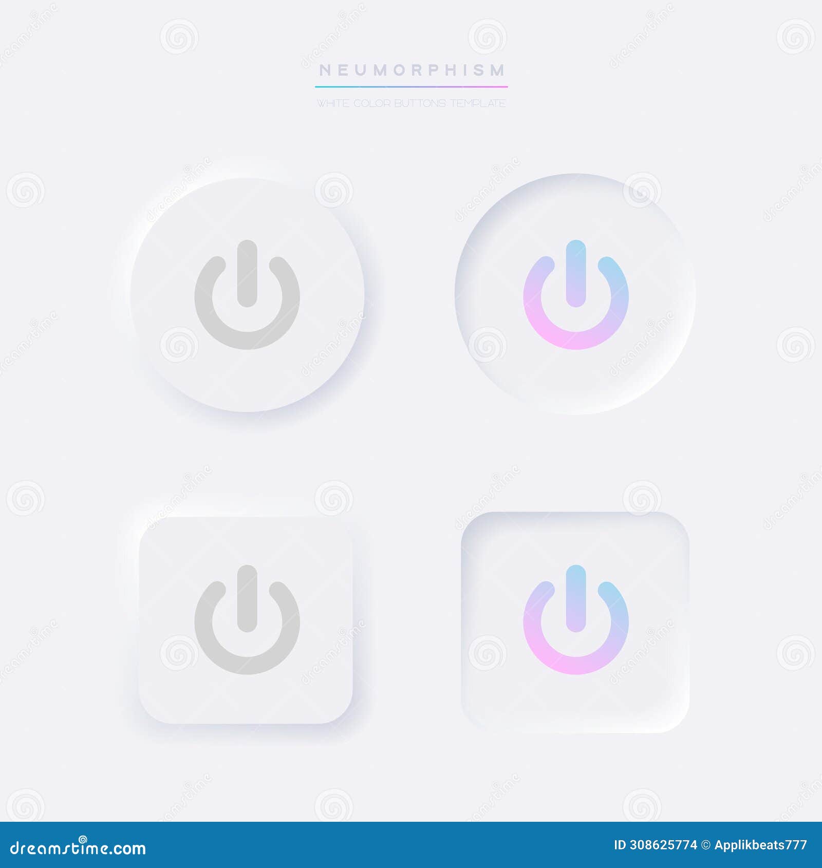Power on Off Buttons in Neumorphism Style. White User Interface ...