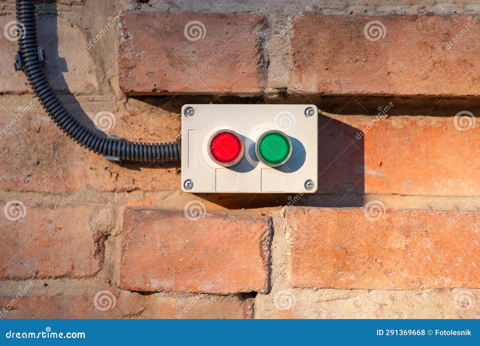 Power on and Off Buttons Placed on a Brick Wall. Electrical Equipment ...