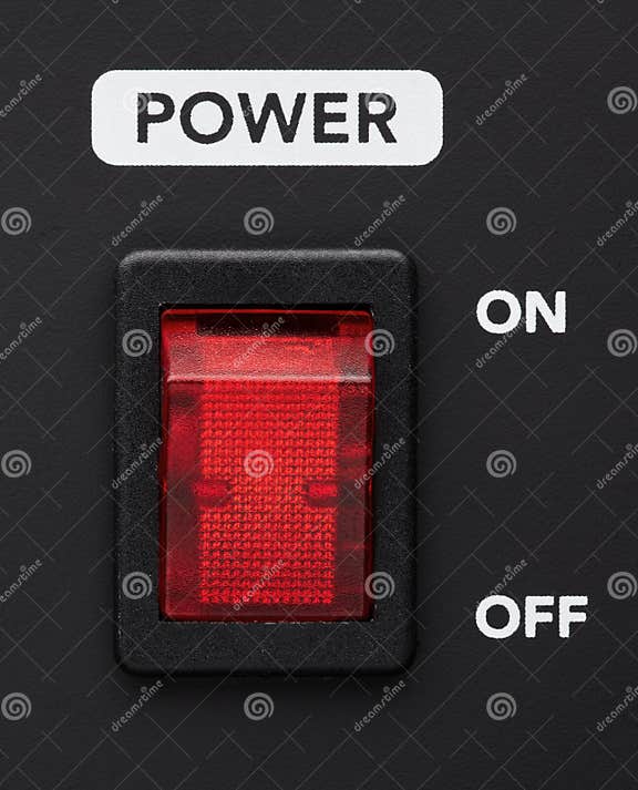 Power on and Off Electrical Switch Red Button on Black Background Stock ...