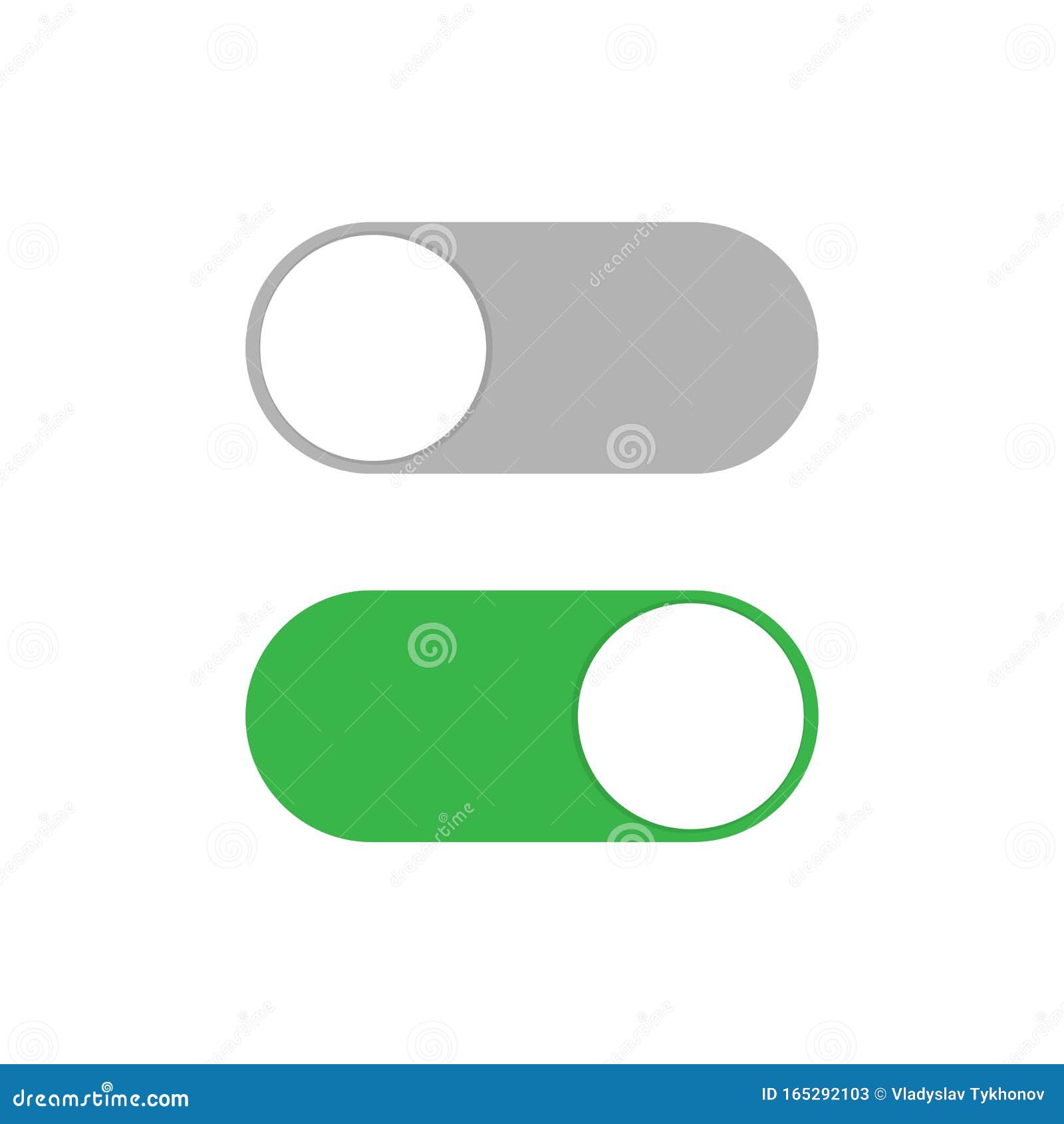 Power on OFF Switch Slider Button in Gray and Green Colors. Vector ...