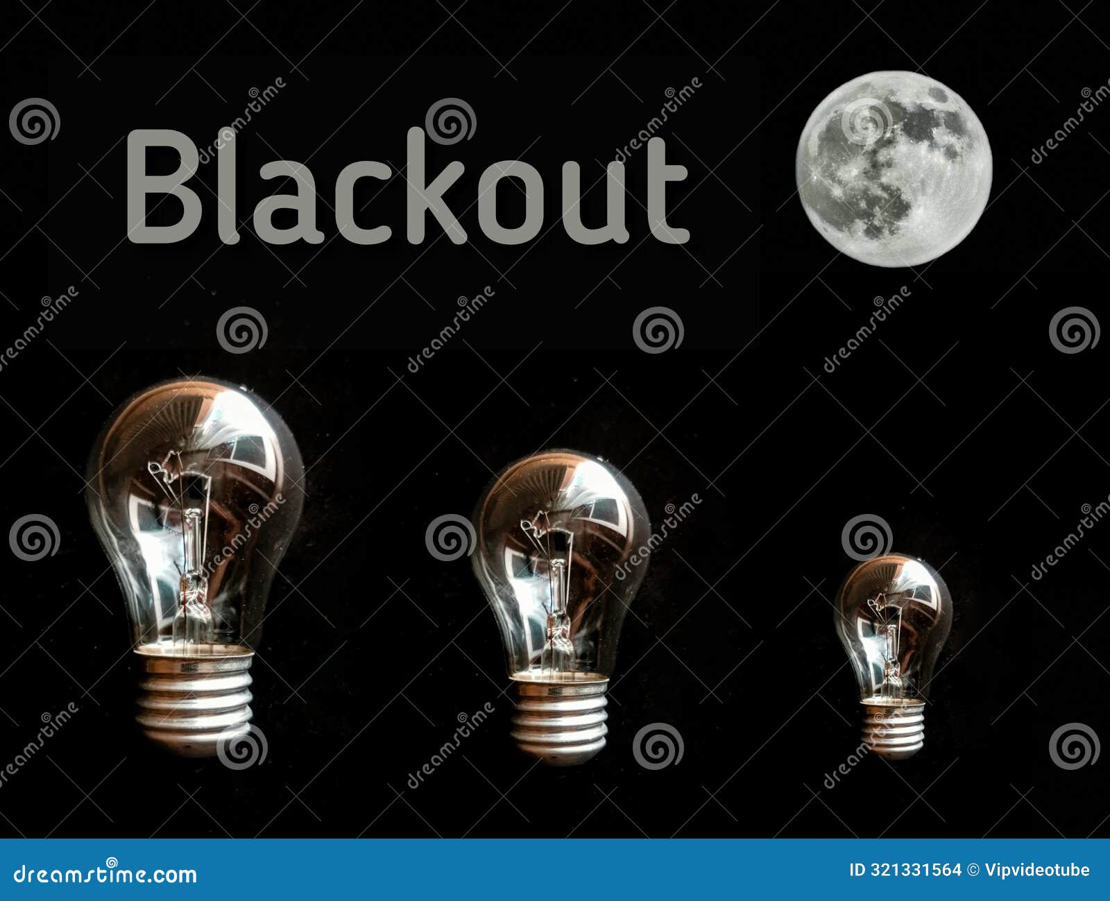 Power Outage Concept on Black Background with Light Bulbs and Moon ...