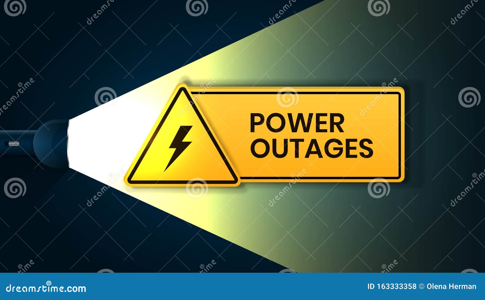 Power Outage, Warning Poster with Flashlight and Triangular Icon of ...