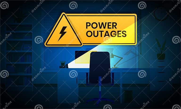 Power Outage, Warning Poster with Flashlight and Triangular Icon of ...