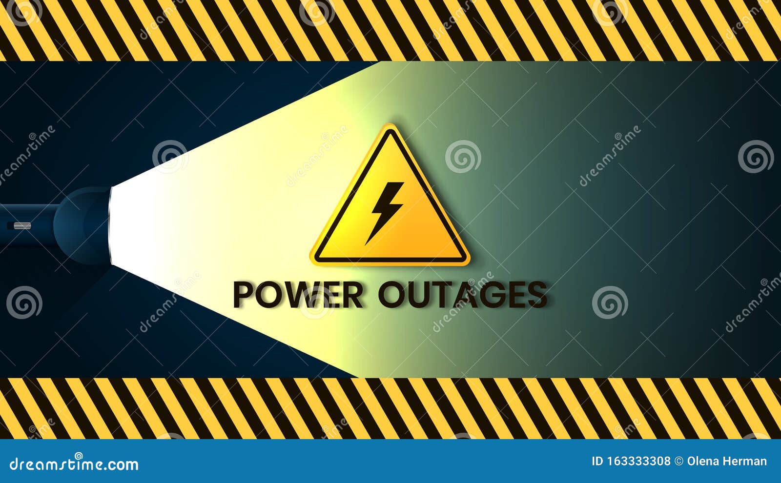 Power Outage, Warning Poster in Yellow and Black with Flashlight and a ...