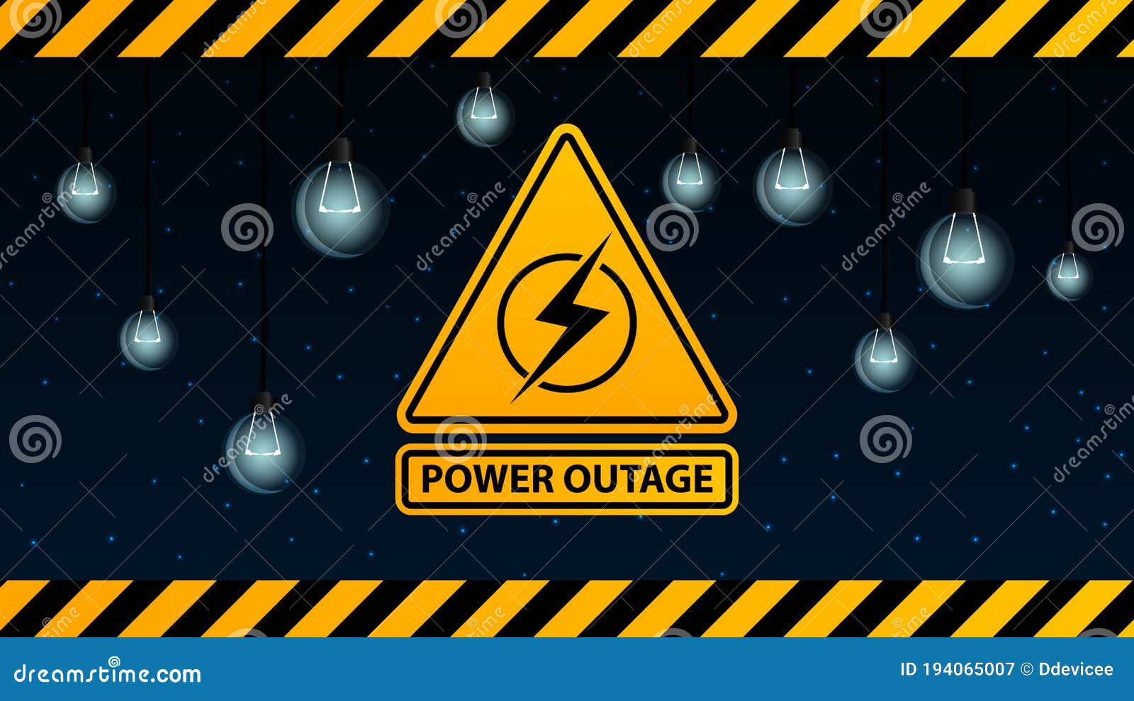 Power Outage, Yellow Warning Logo On The Background Of Starry Sky And ...