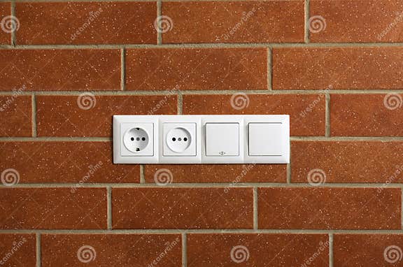 Power Outlets on the Brick Wall Stock Photo - Image of house, macro ...