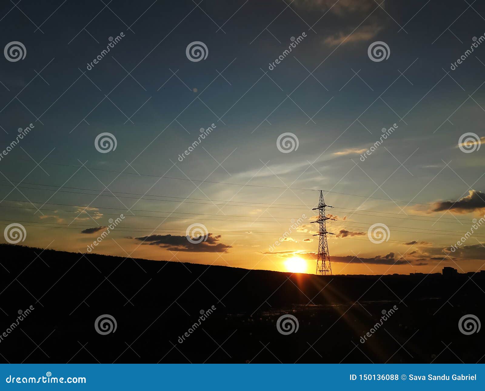 Power Pillar on a Sunset Background Stock Photo - Image of industrial ...